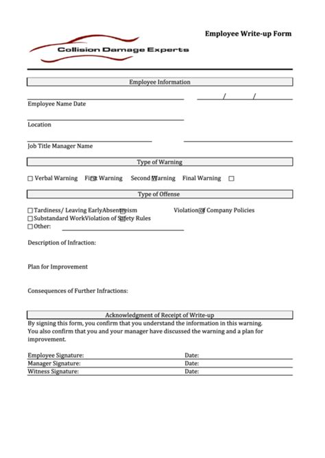 Fillable Employee Write Up Form Printable Pdf Download