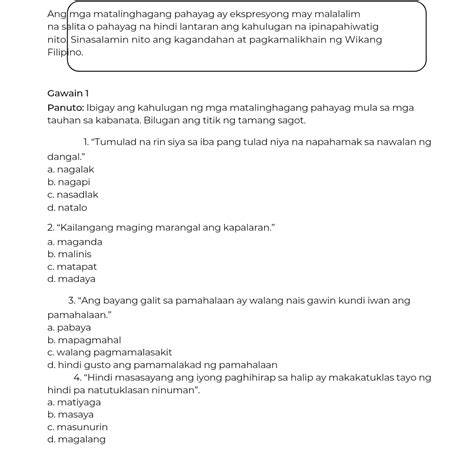 Ang Mga Matalinghagang Pahayag Ay Ekspresyong StudyX