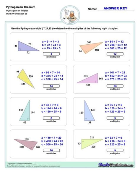 Pythagorean Triples Formula Examples And Common Triples Worksheets
