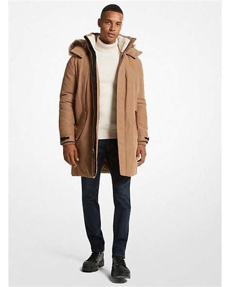 Michael Kors Faux Fur Trim Woven Parka In White For Men Lyst