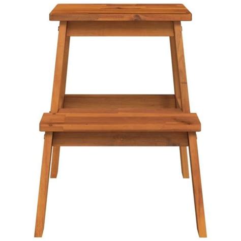 Atyhao Tabouret Escabeau 2 Marches 40x38x50 Cm Bois D Acacia Solide