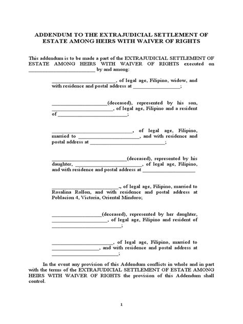 Extrajudicial Settlement Addendum Sample Pdf Politics Social Science