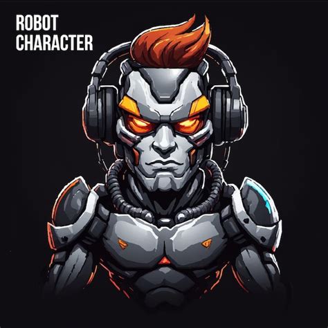Premium Vector Robot Cartoon Character With Black Background