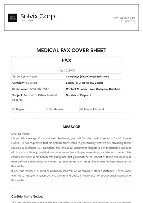 Fax Sheet Example