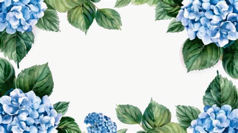 Watercolor Hydrangea Floral Frame With Central White Text Space On