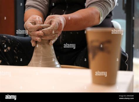 February 27 2024 Namie Fukushima Japan A Potter Makes Clay Pottery