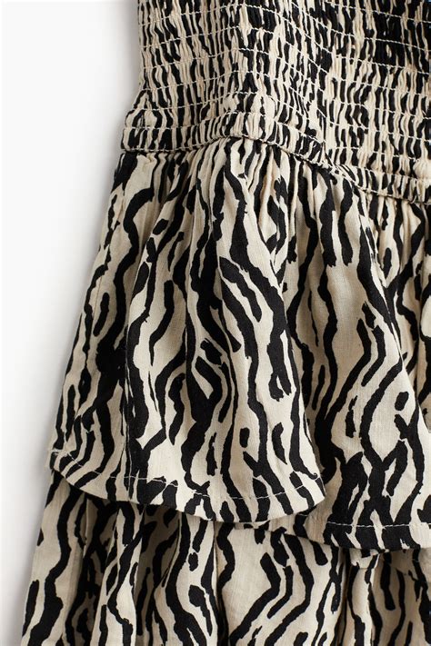 Smocked Waist Tiered Skirt Creamblack Patterned Ladies Handm Ca