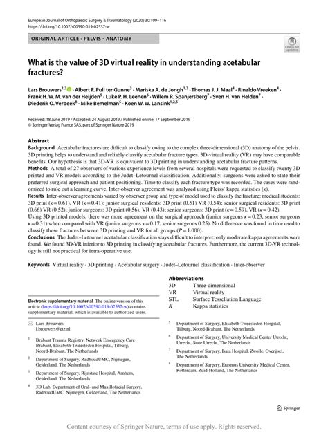 What Is The Value Of 3d Virtual Reality In Understanding Acetabular Fractures Request Pdf