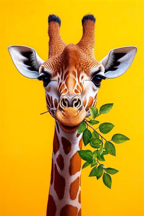 A Painting Of A Giraffe Eating Leaves From A Tree Branch Stock Photo