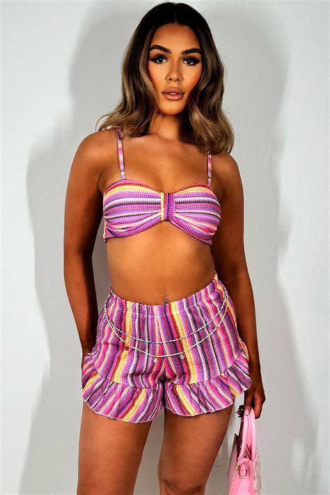 Frilly Shorts And Bikini Crop Top Co Ord Set Summer Holiday Outfit