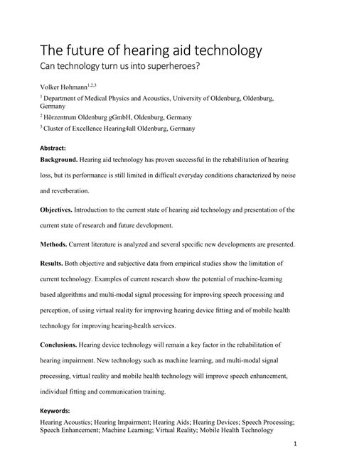 Pdf The Future Of Hearing Aid Technology