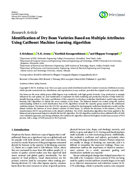 Pdf Identification Of Dry Bean Varieties Based On Multiple Attributes