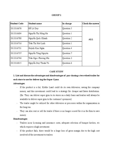 Case Study Answer Group 1 Pdf Business Economies