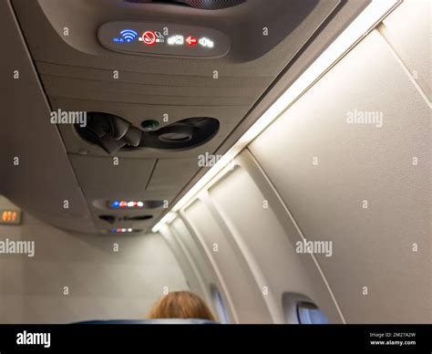 Indicator Lights In Airplane Cabin For Wi Fi No Smoking And Seat Belts