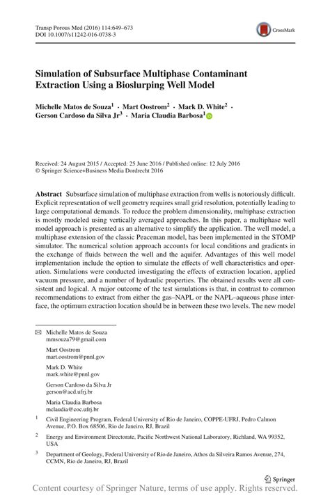 Simulation Of Subsurface Multiphase Contaminant Extraction Using A Bioslurping Well Model