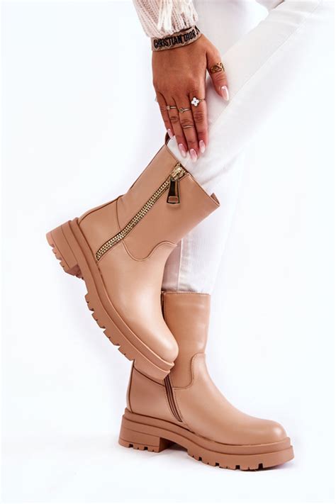 Damskie Ocieplane Botki Z Suwakami Nude Jette