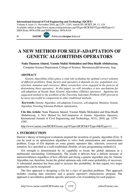 Pdf A New Method For Self Adaptation Of Genetic Algorithms Operators
