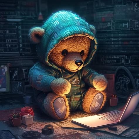 Premium Ai Image Artist Hacker Teddy Bear