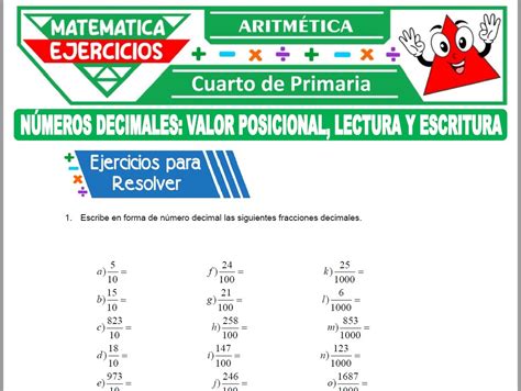 Ejercicios de Números Decimales Valor Posicional Lectura y Escritura
