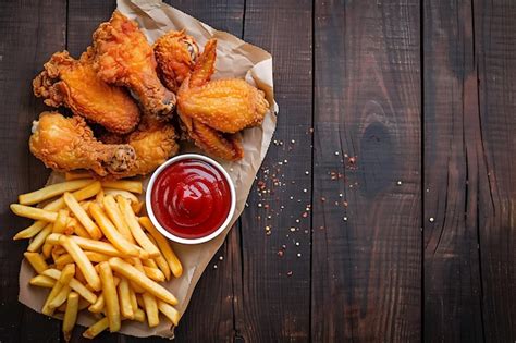 Premium Photo Fried Chicken Fries And Sauce In Vibrant Image