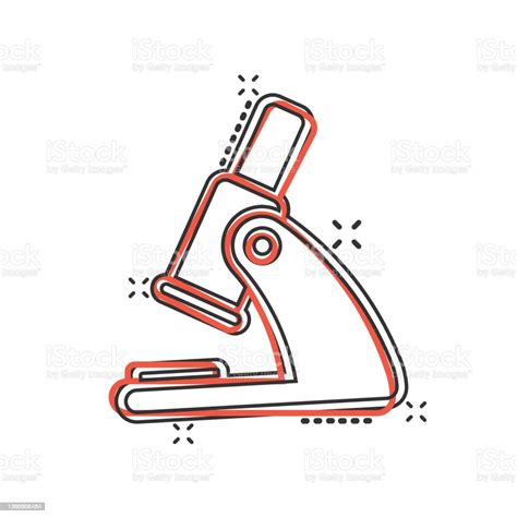 코믹 스타일의 현미경 아이콘 격리 된 배경에 실험실 돋보기 만화 벡터 그림 생물학 악기 스플래시 효과 사인 비즈니스 개념 건강관리와 의술에 대한 스톡 벡터 아트 및 기타