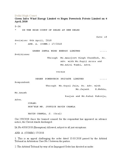 2018 Delhi Hc Pdf Tribunal Appeal