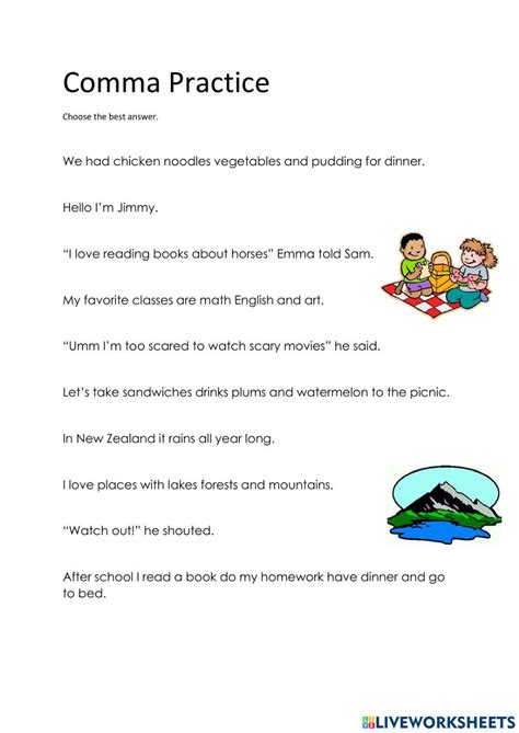 Comma Practice Worksheet Live Worksheets Worksheets Library