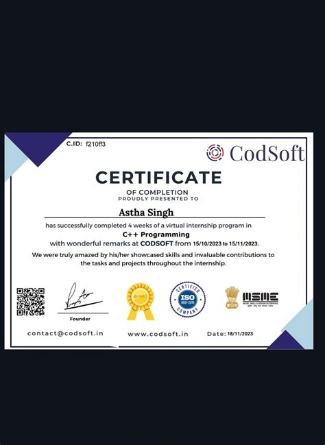 astha singh on linkedin internship c programming codsoft cip
