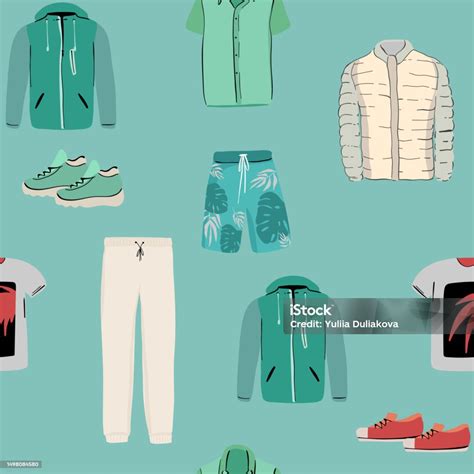 직물에 인쇄하기 위한 이음매 없는 패턴 집에 달콤한 옷을 입으십시오 한 가지 색상으로 수면 스포츠 및 가정을 위한 의류 아이콘입니다 티셔츠 수면 마스크 빨래집게 옷걸이 양말