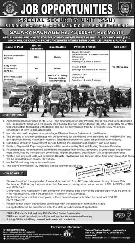 Ssu Sindh Special Unit Police Jobs 2023 Nts Test Application Form
