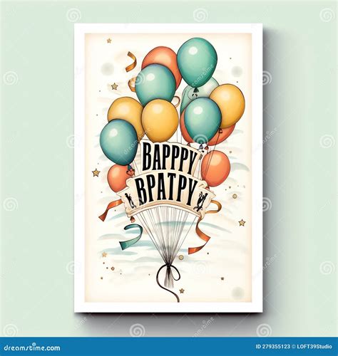 Generative AI Happy Birthday Card With Stock Illustration