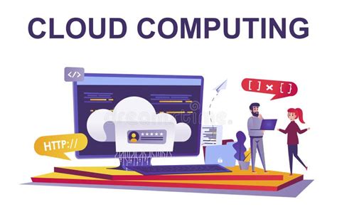 Cloud Computing Web Concept In Flat Style People Working At Datum Center Stock Vector