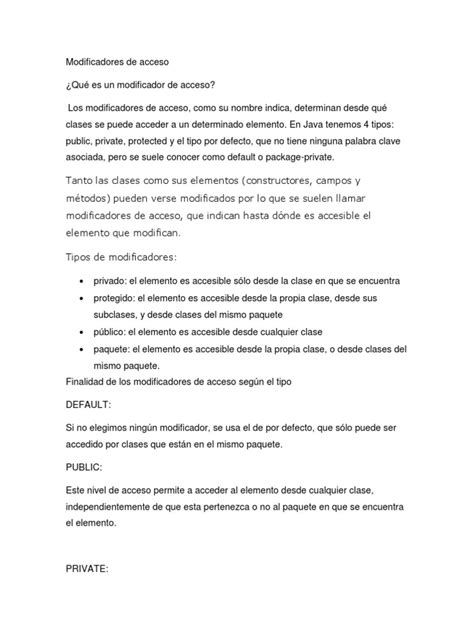 Modificadores De Acceso Java Pdf Java Lenguaje De Programación