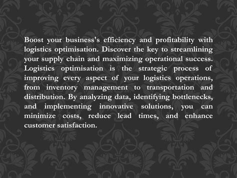 Ppt Streamlining Supply Chains The Power Of Logistics Optimisation