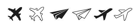 비행기 벡터 아이콘 세트입니다 비행기 표지판을 날리고 있습니다 종이 비행기 평평하고 선 스타일 여행 항공기 경로 그래픽 요소는 흰색 배경에 분리되어 있습니다 벡터 일러스트