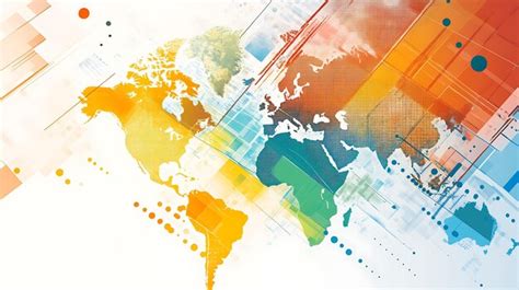 Abstract World Map With Colorful Geometric Shapes And Dots Premium AI