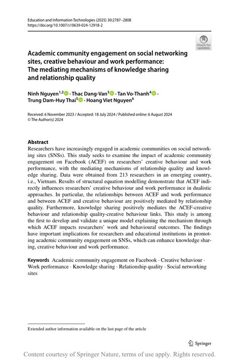 Pdf Academic Community Engagement On Social Networking Sites Creative Behaviour And Work