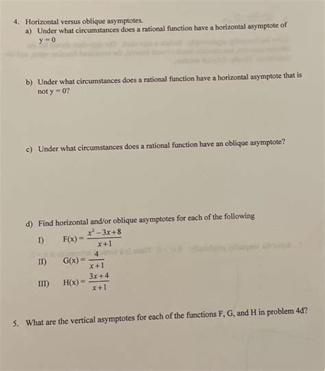Solved 4 Horizontal Versus Oblique Asymptotes A Under