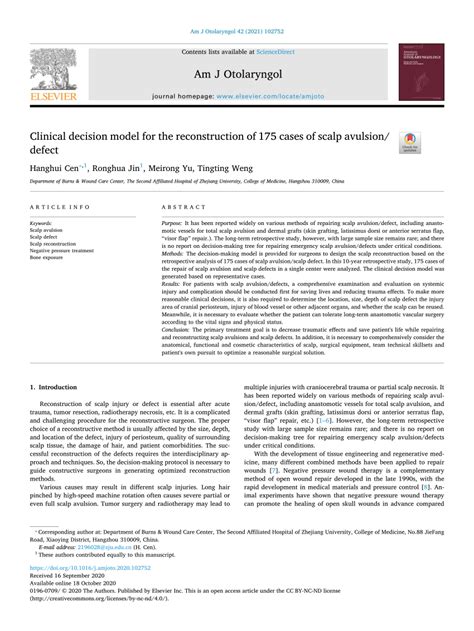 Pdf Clinical Decision Model For The Reconstruction Of 175 Cases Of