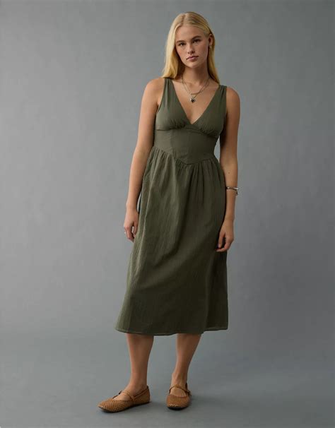 Ae V Neck Corset Midi Dress