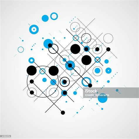 벡터 블루 추상적 배경 생성날짜 In 바우하우스 복고풍 스타일 1960 1969 년에 대한 스톡 벡터 아트 및 기타 이미지 1960 1969 년 1970 1979 년
