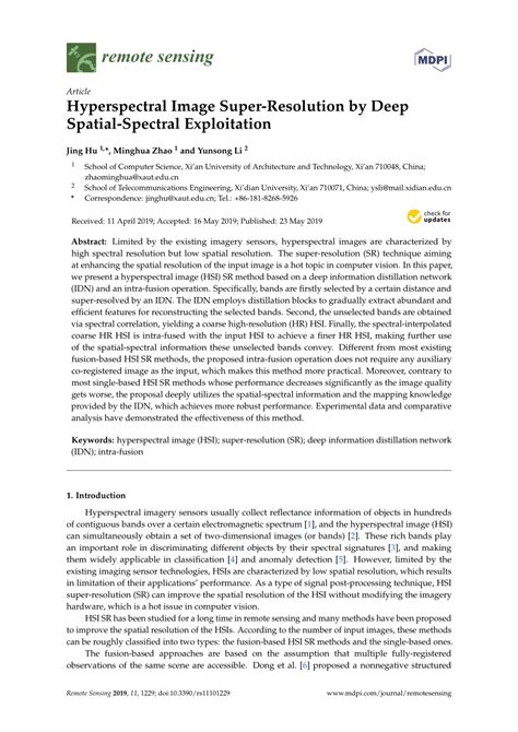 Pdf Hyperspectral Image Super Resolution By Deep Spatial Spectral Exploitation