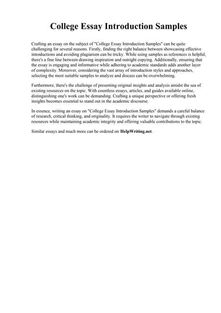 College Essay Introduction Samples Pdf