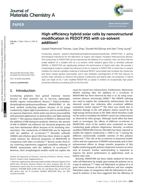 Pdf High Efficiency Hybrid Solar Cells By Nanostructural Modification
