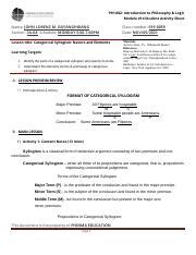 Lesson Logic And Answer Docx PHI Introduction To Philosophy Logic Module Babe