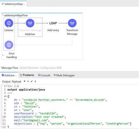 add entry in ldap using mulesoft ldap connector