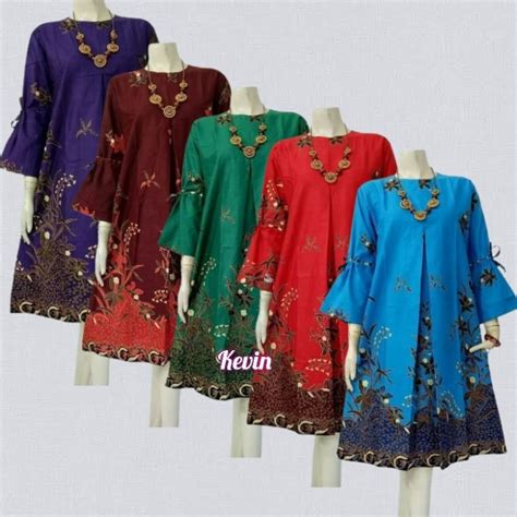 Jual Anggrek Tiga Warna Dress Batik Atasan Batik Wanita Tunik Batik Terbaru Shopee Indonesia