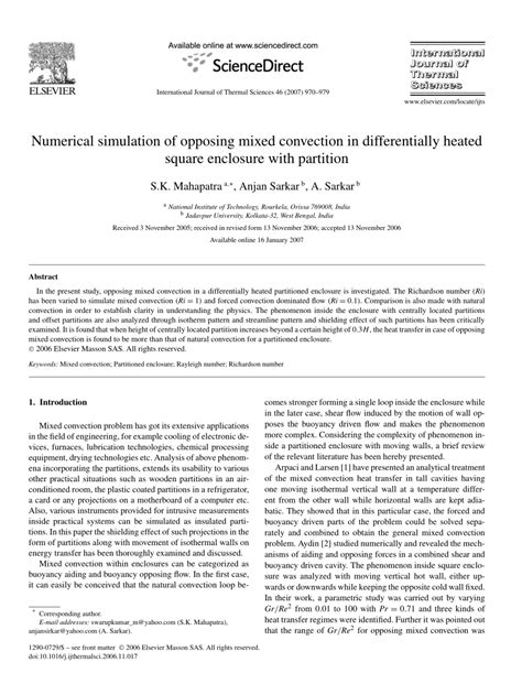 Pdf Numerical Simulation Of Opposing Mixed Convection In