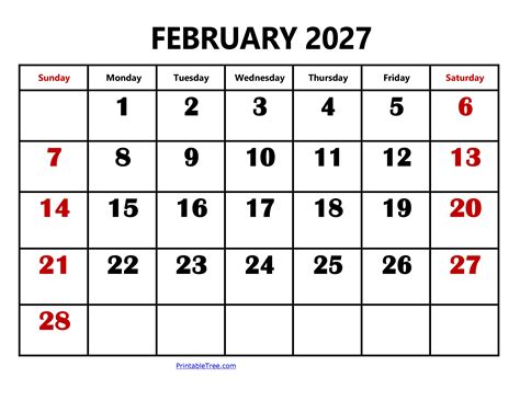 February 2027 Calendar Printable Pdf Template With Holidays