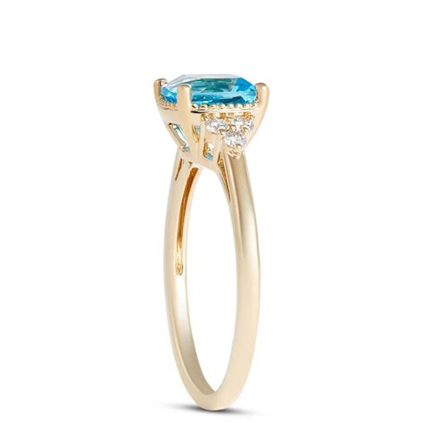 Cushion Cut Blue Topaz And Diamond Ring 14k Yellow Gold